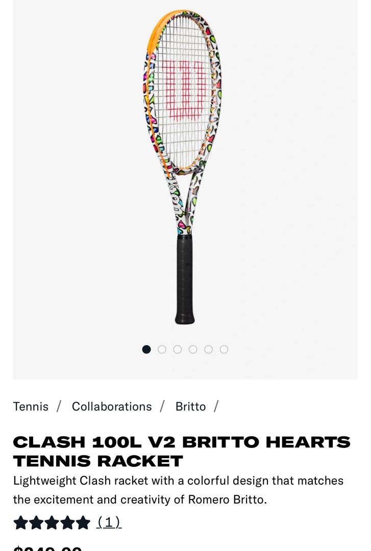 Clash 100L V2 Britto Hearts Tennis Racket, 運動產品, 運動與體育, 運動與體育 - 球拍和球類運動 ...
