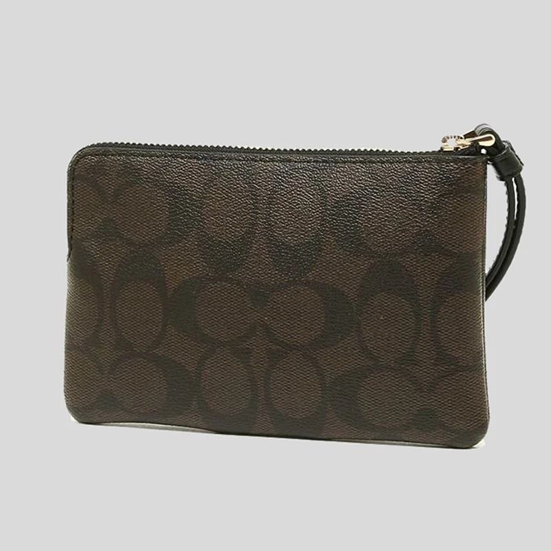 Coach Corner Zip Wristlet In Signature Canvas Brown Black 58035, Women ...