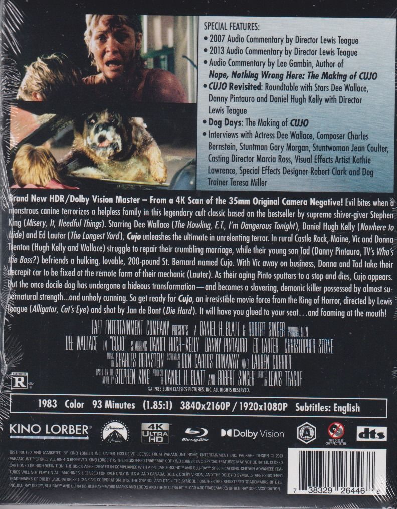 Cujo 4K 40th Anniversary Edition (Slipcover) Blu ray / Bluray, Hobbies ...