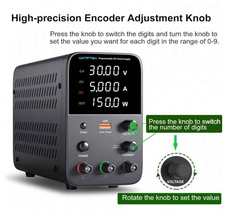 DC Power Supply Variable, Bench Power Supply with Output Switch, Short ...