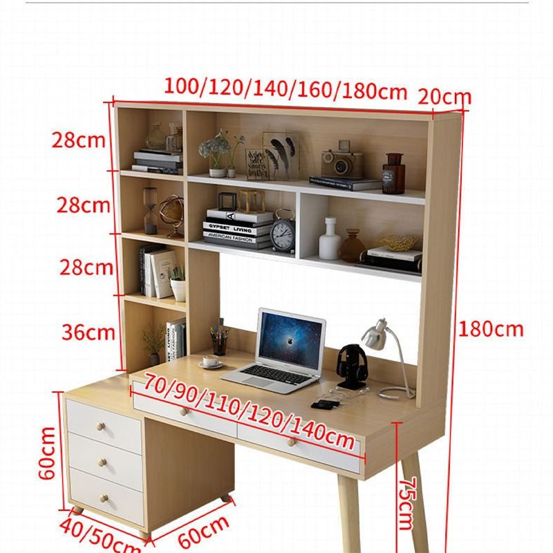 Desk bookcase integrated home student study table computer table bookcase integrated desk with ...