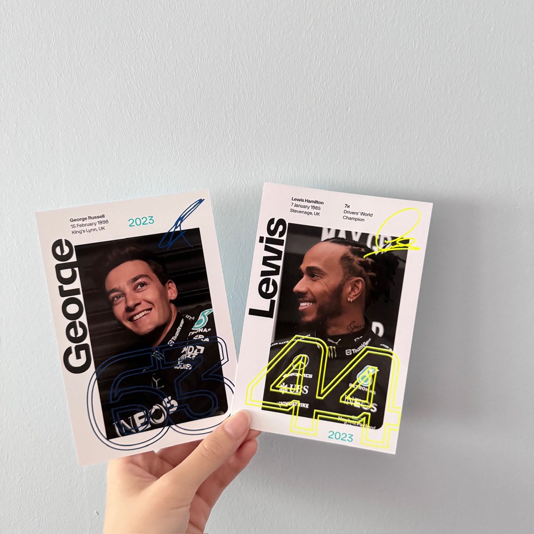 2023 F1 Set Signed Autograph Lewis Hamilton & George Russell Card Set ...