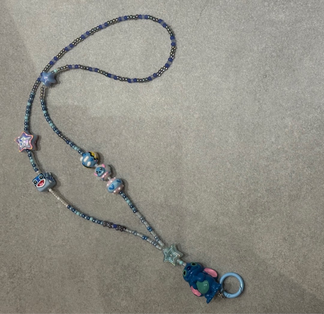 Hand drawn beads landyard with Stitch figurine, Hobbies & Toys ...