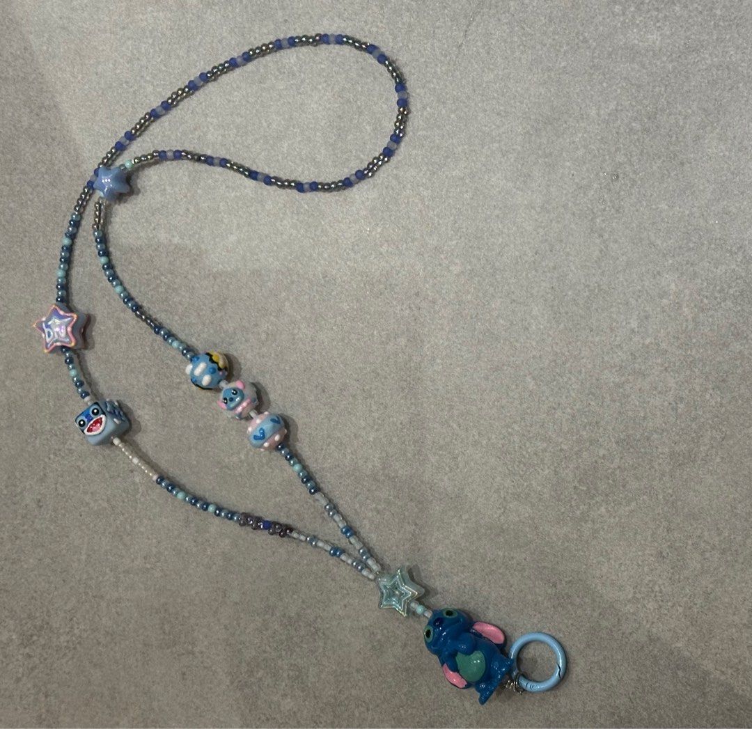 Hand drawn beads landyard with Stitch figurine, Hobbies & Toys ...