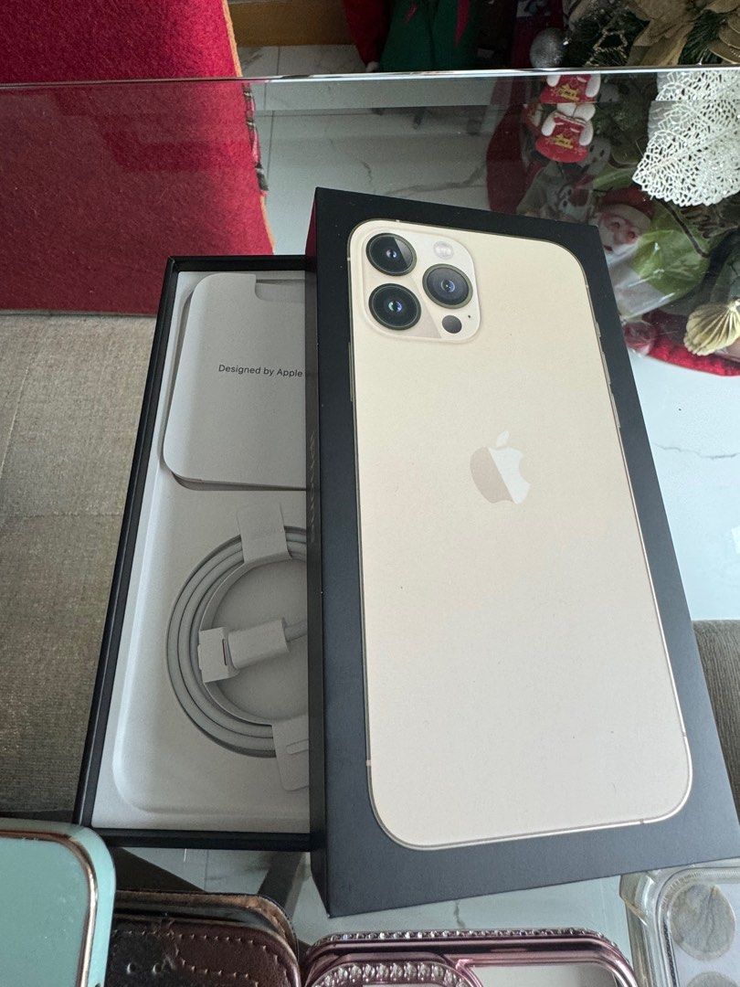 Iphone 13 pro max box with cord & cases with protector, Mobile Phones ...