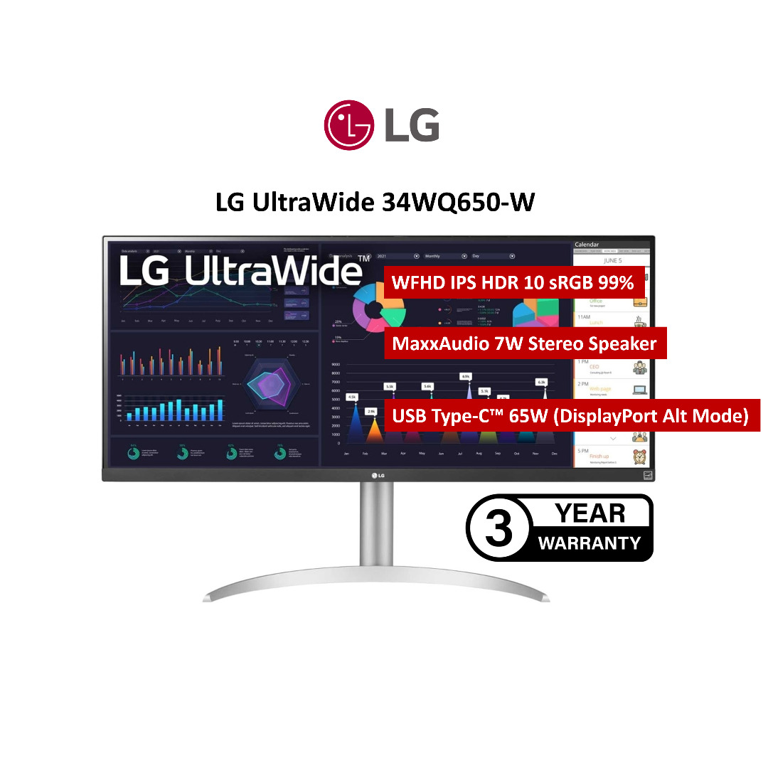 LG 34WQ650 34 INCH FHD IPS 100Hz ULTRAWIDE MONITOR (2560X1080) 3 YEAR ...