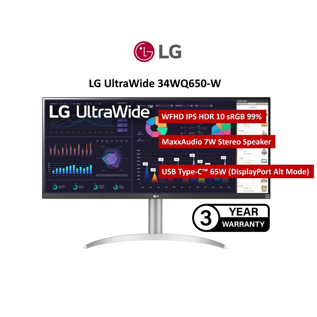 LG 34WQ650 34 INCH FHD IPS 100Hz ULTRAWIDE MONITOR (2560X1080) 3 YEAR ...
