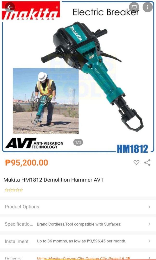 Makita HM1812 Demolition Hammer AVT, Commercial & Industrial ...