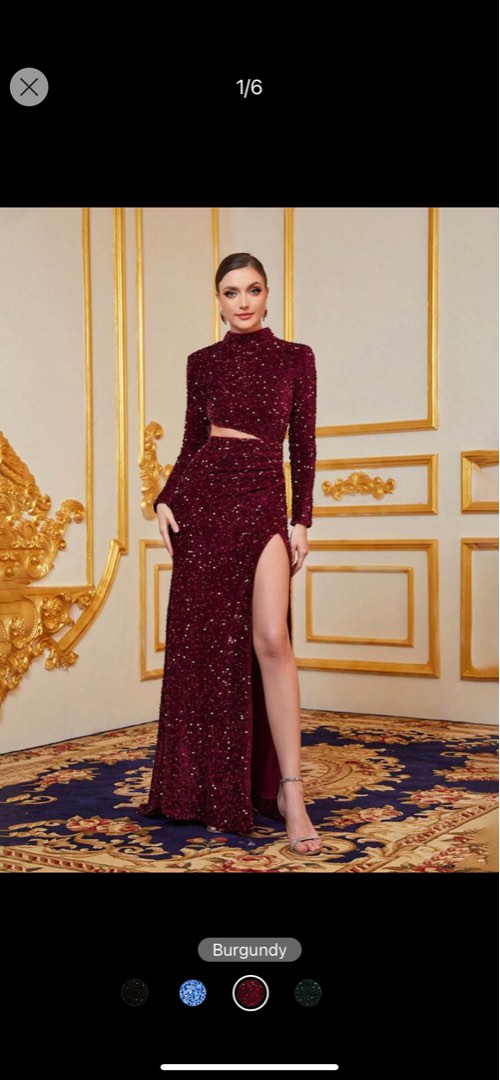Maroon spark gown, Women's Fashion, Dresses & Sets, Evening dresses ...