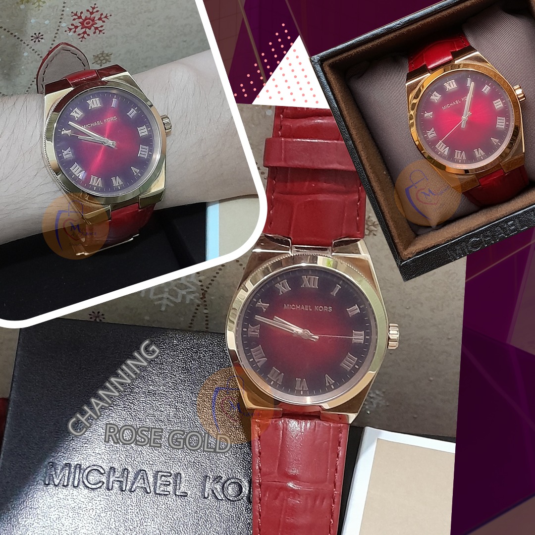 Michael Kors Channing Red Dial Red Leather Watch MK2357, Women's ...