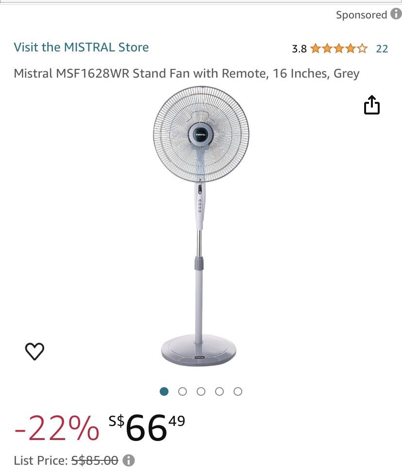 Mistral Stand Fan 16inch, Furniture & Home Living, Lighting & Fans ...