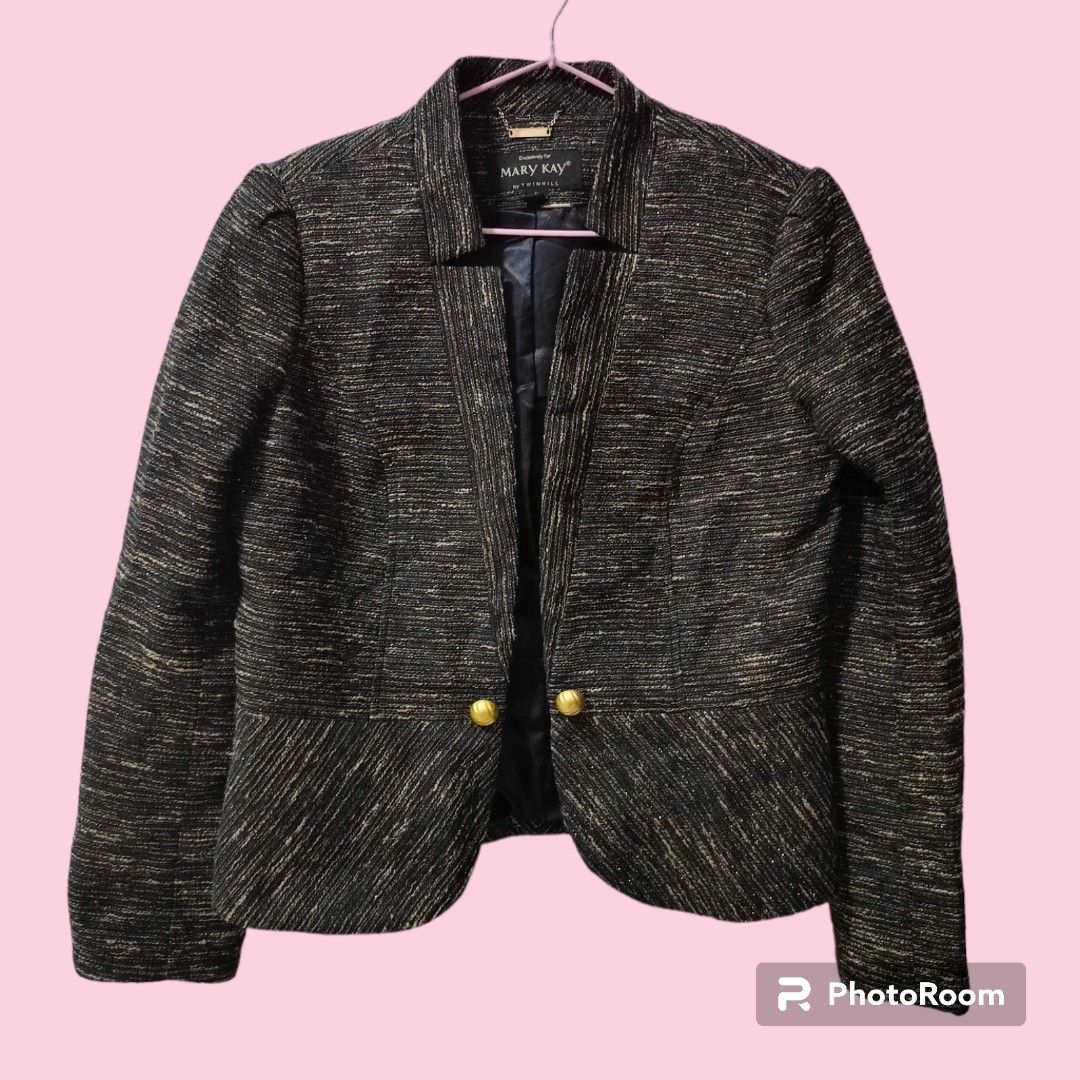 MK Mary Kay by Twinhill Black and Gold Tweed Blazer Jacket, Women's ...