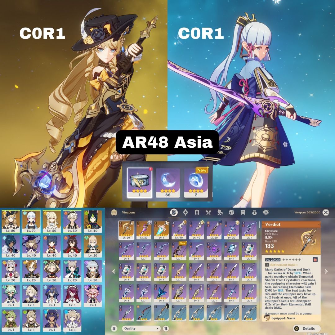Navia C0R1 + Ayaka C0R1 | Genshin Impact Asia Server - AR48, Video Gaming, Video Games, Others ...