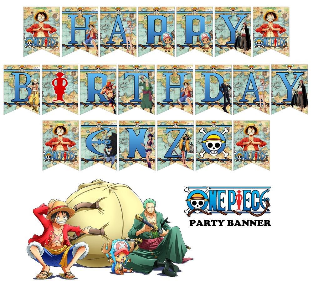 One Piece Theme Birthday Party Banner Cupcake Cake Topper Decoration ...