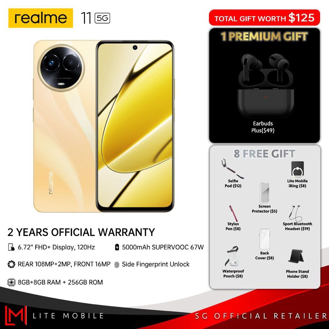 Realme 11 256GB 5G Gold Bundle Deal Gold 256 GB, Mobile Phones ...