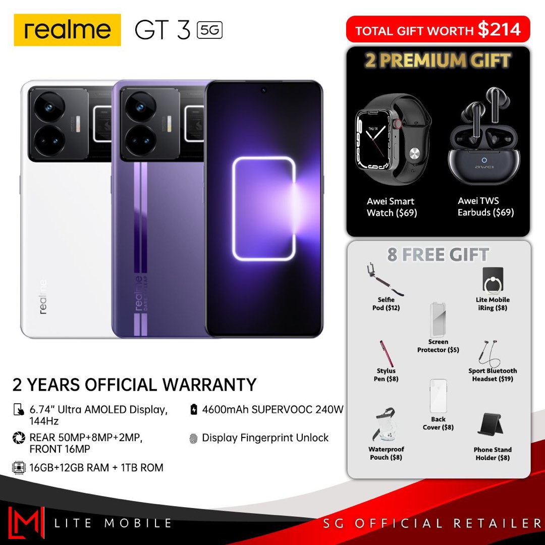 Realme GT 3 240W 5G 1TB Bundle Deal Purple 1 TB, Mobile Phones ...