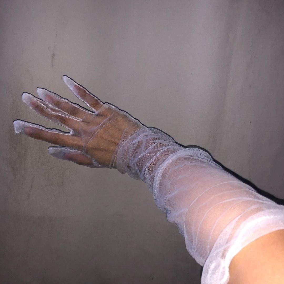 See through Long White Gloves, Women's Fashion, Watches & Accessories ...