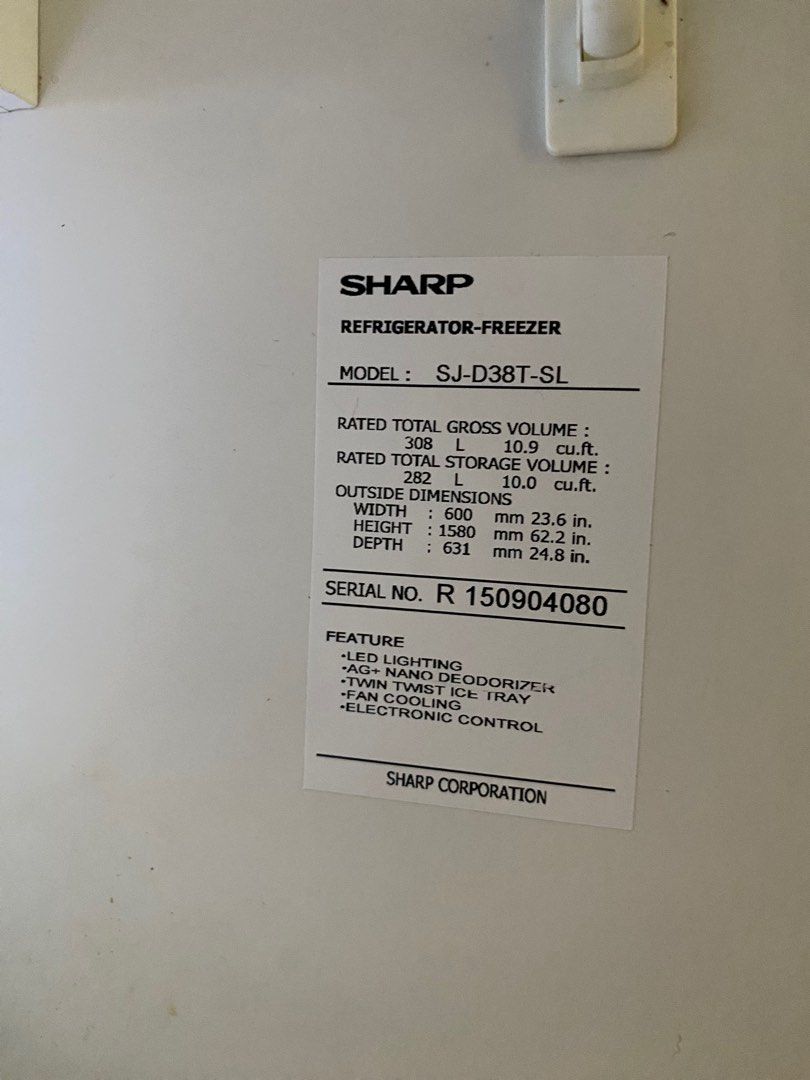 Sharp Fridge 282 litres, TV & Home Appliances, Kitchen Appliances ...