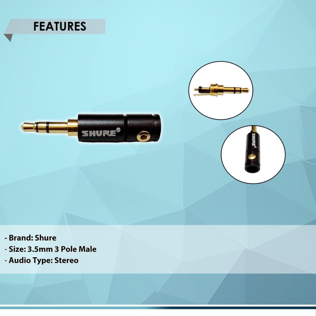 SHURE 3.5mm (1/8inc) MALE TRS 3-POLE GOLD PLATED, BEST FOR DIY HEADSET EARPHONE REPLACEMENT ...