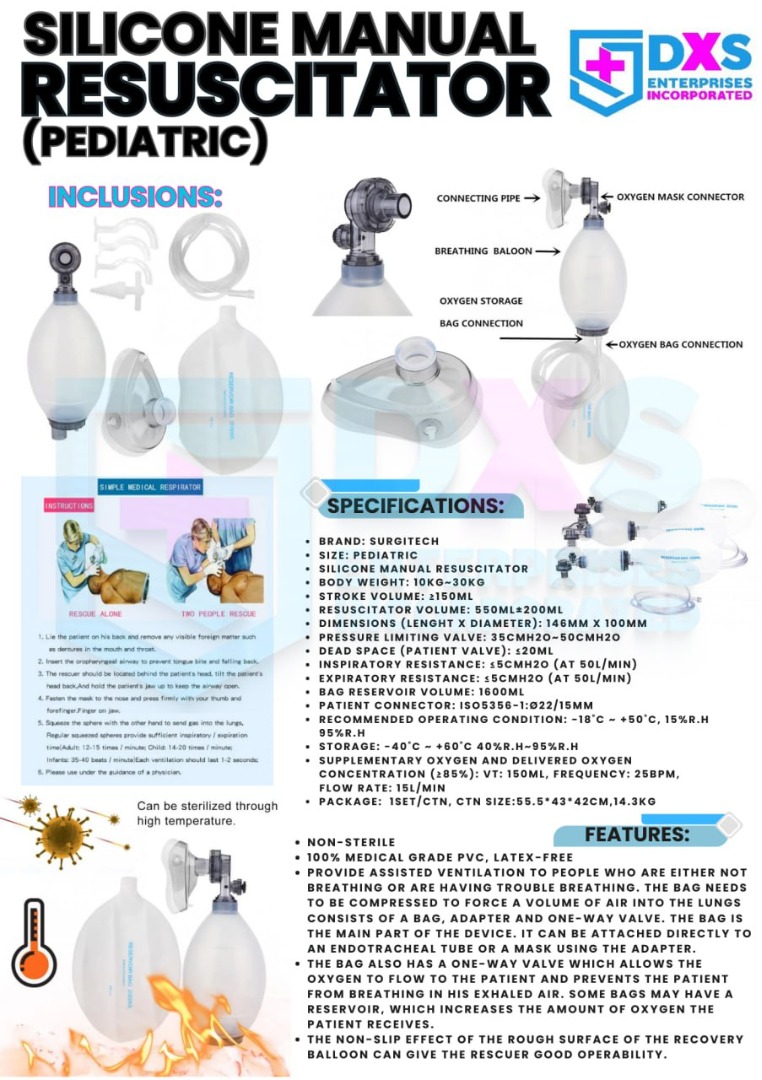 SILICONE MANUAL RESUSCITATORS AMBU BAG, Health & Nutrition, Medical ...