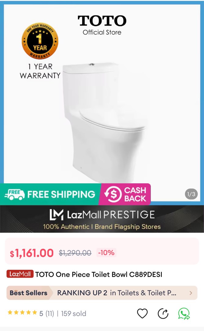 Toto toilet bowl sanitary ware C889, Furniture & Home Living, Bathroom & Kitchen Fixtures on ...