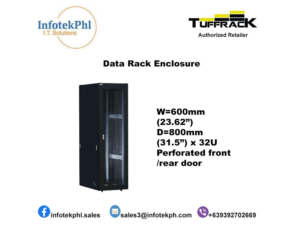 TUFFRACK DATA RACK ENCLOSURE W=600mm (23.62”) x D=800mm (31.5”) x 32U Perforated front/rear door ...