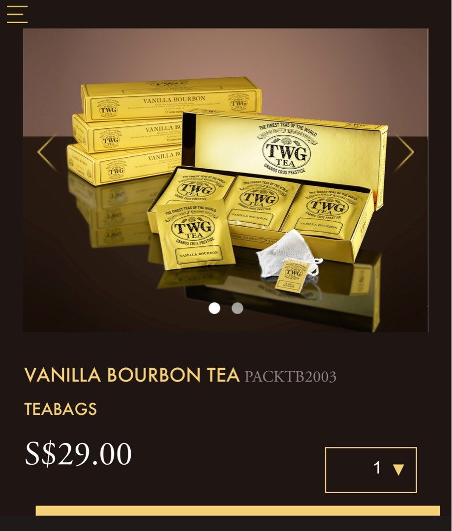 TWG Vanilla Bourbon Tea Bags, Food & Drinks, Beverages on Carousell
