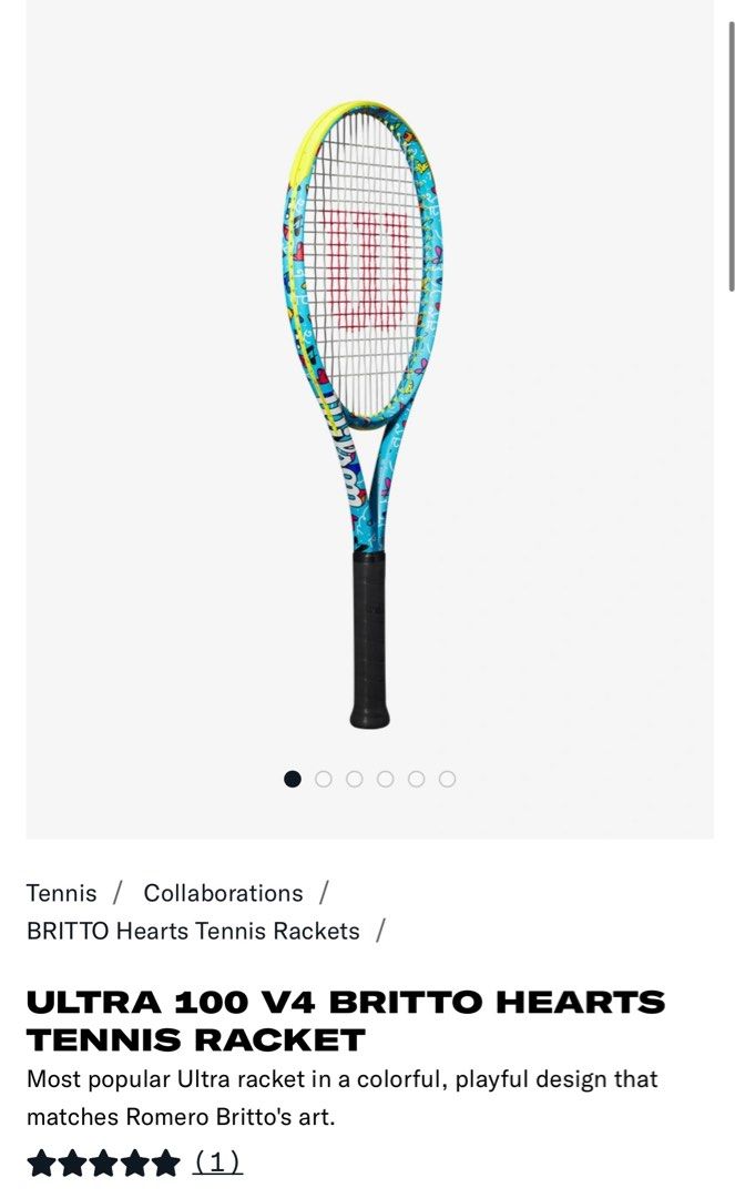 Wilson x Britto Ultra 100 V4 Britto Hearts Tennis Racket, 運動產品, 運動與體育 ...