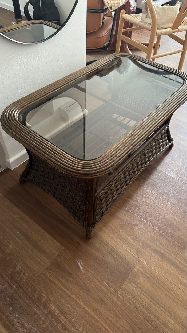 Vintage / Rustic Coffee Table with Glass Top, Furniture & Home Living ...
