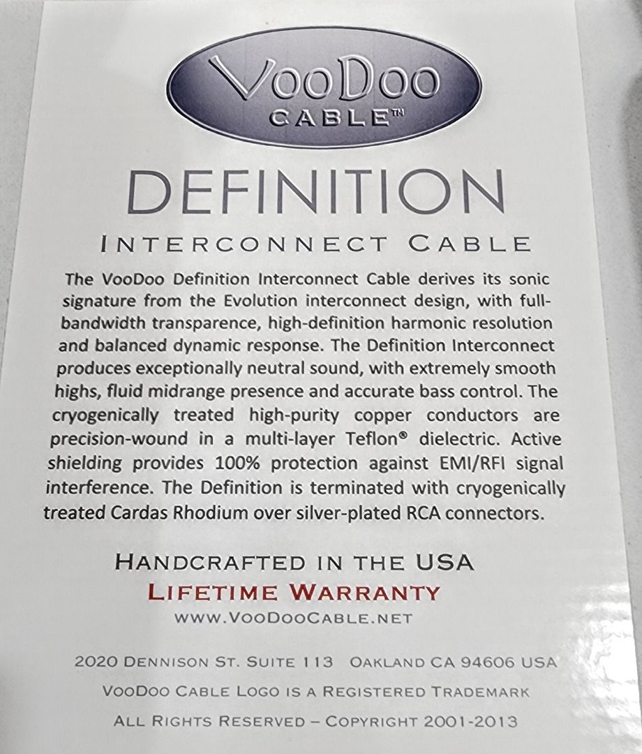 Voodoo 1m Definition RCA interconnect, Audio, Other Audio Equipment on ...