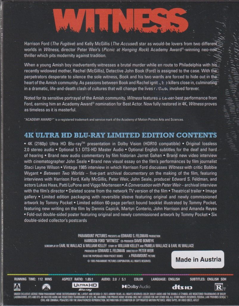 Witness 4K Limited Edition Arrow Video Blu ray / Bluray, Hobbies & Toys ...