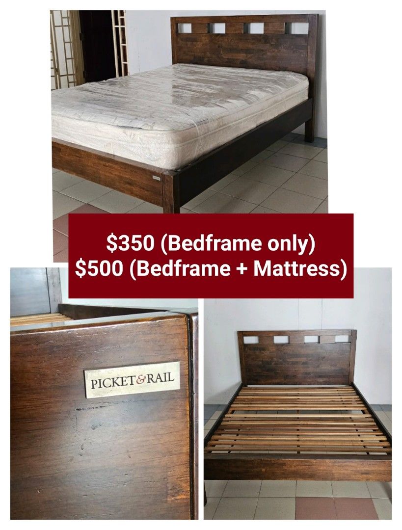 $350 Picket&Rail Solid Oak Woods Queen Bedframe (Almost New) Queen ...