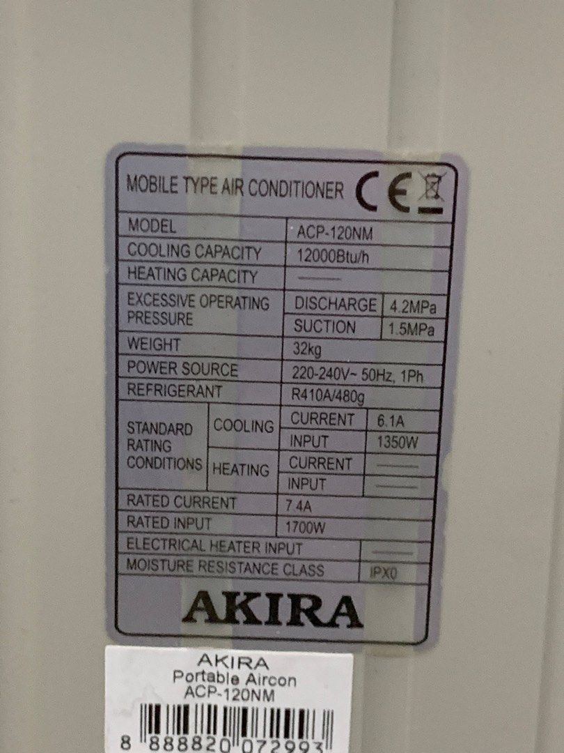 Akira 12k btu portable aircon, TV & Home Appliances, Air Conditioners ...