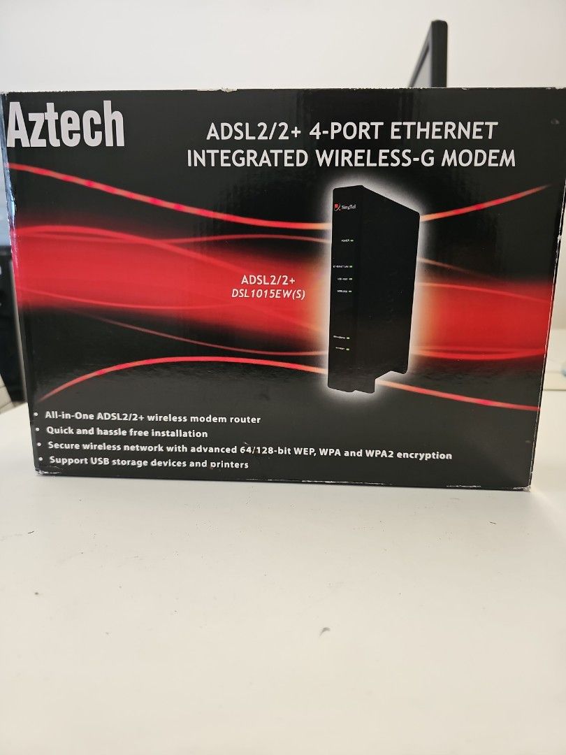 aztech adsl2/2 +4-port ethernet integrated wireless g modem, TV & Home ...
