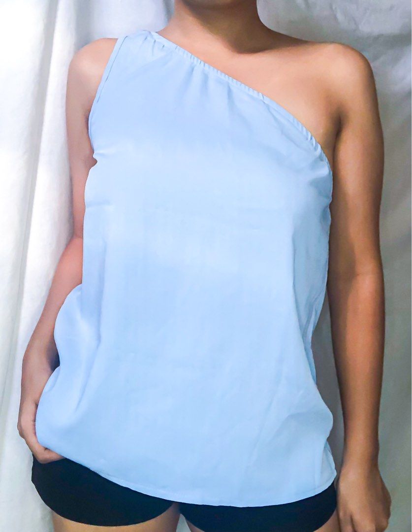 Blue One side Top, Women's Fashion, Tops, Others Tops on Carousell