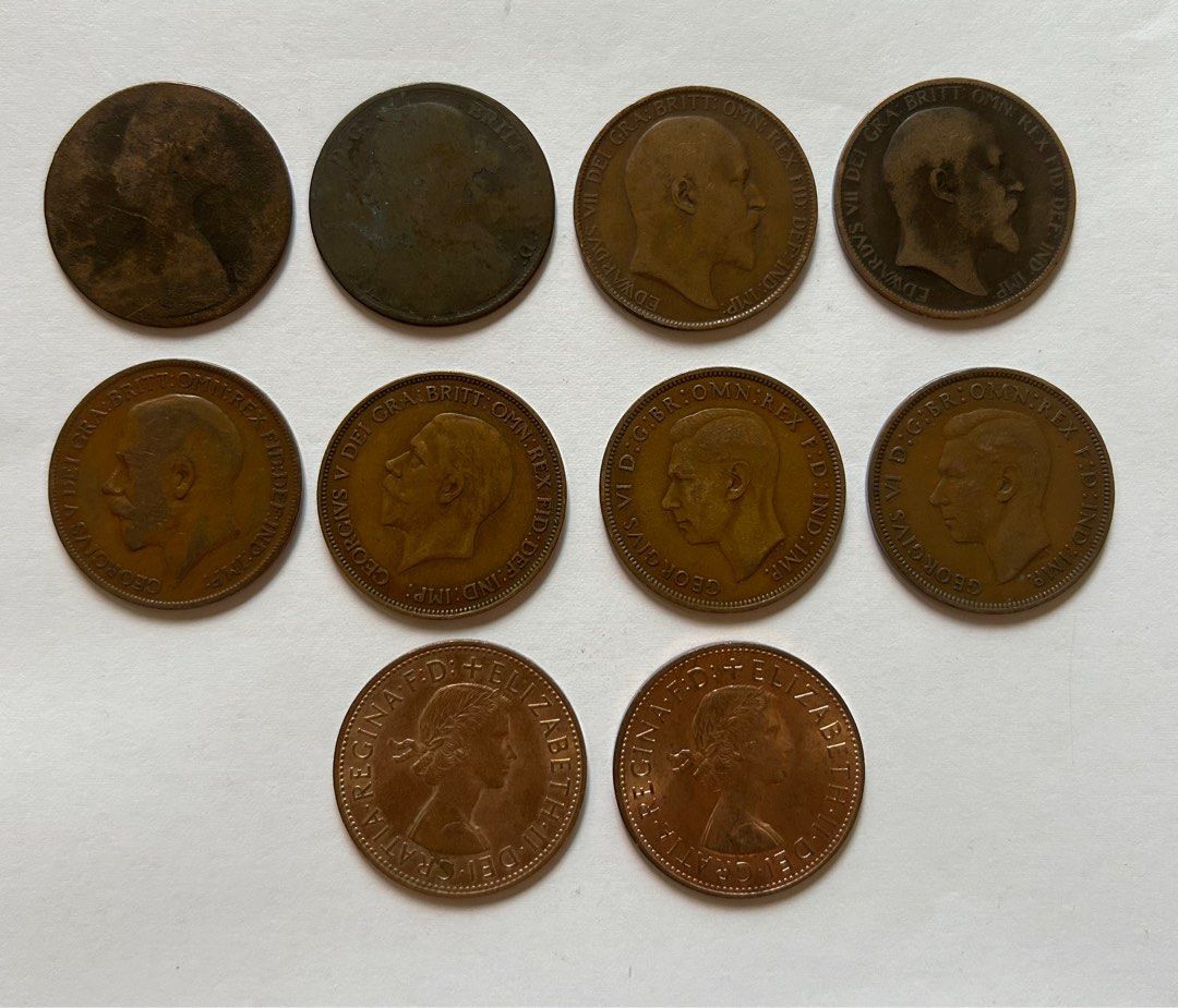 Antique Vintage British UK one penny large coins currency with 2 from ...