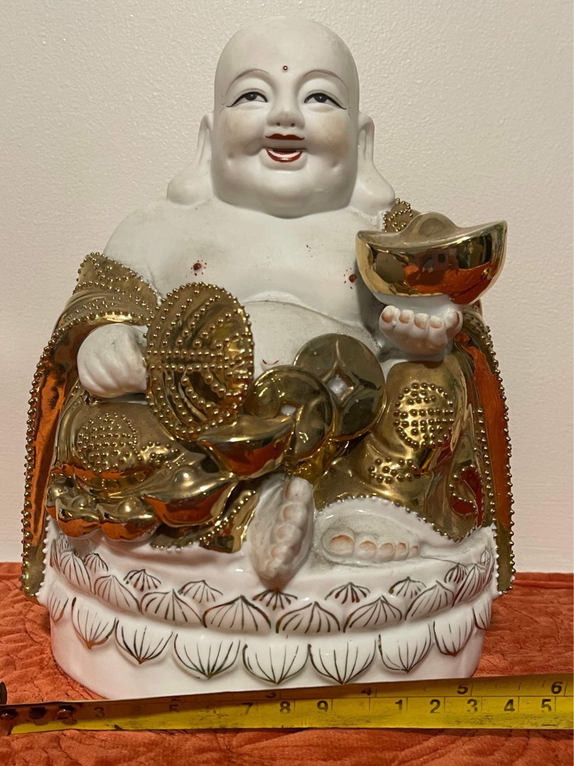 Ceramic Porcelaine Golden Buddha figurine, Furniture & Home Living ...