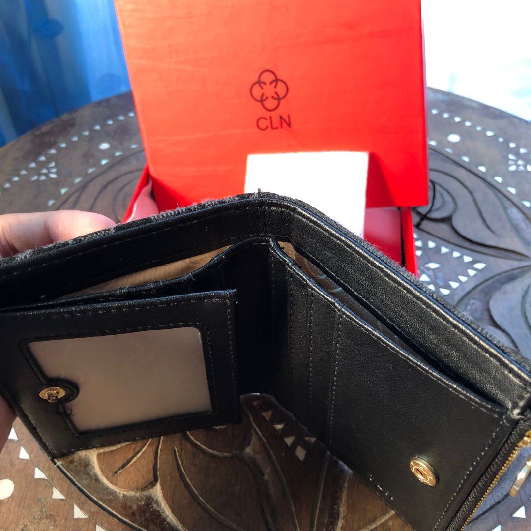 CLN thara woven black bi fold wallet, Luxury, Bags & Wallets on Carousell
