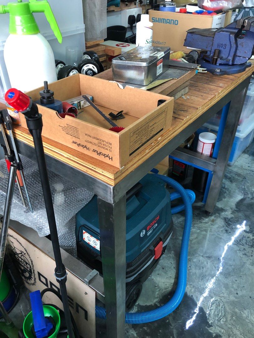 Custom made Stainless steel workshop table with ply wood top, Furniture ...