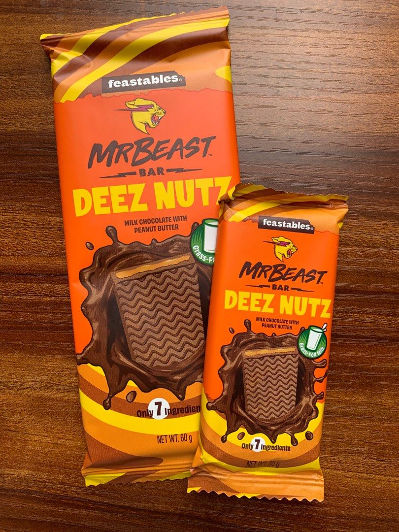 Deez Nuts Mr. Beast Feastables, 嘢食 & 嘢飲, 包裝食物&即食食物 - Carousell