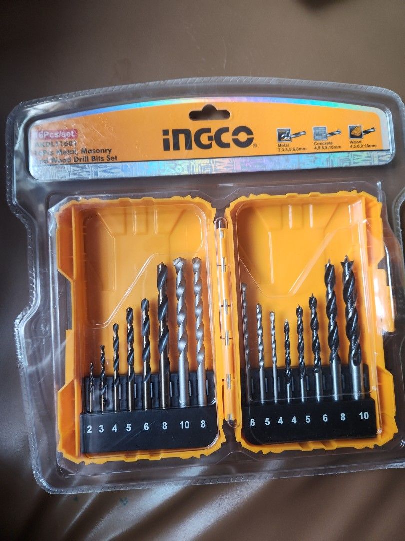 Ingco drill bit set (16 pieces), Furniture & Home Living, Home ...