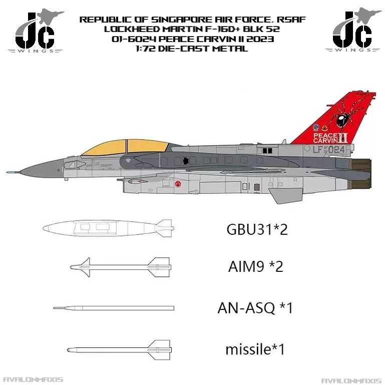 JC Wings Military Series RSAF Singapore Air Force Lockheed Martin F-16D ...