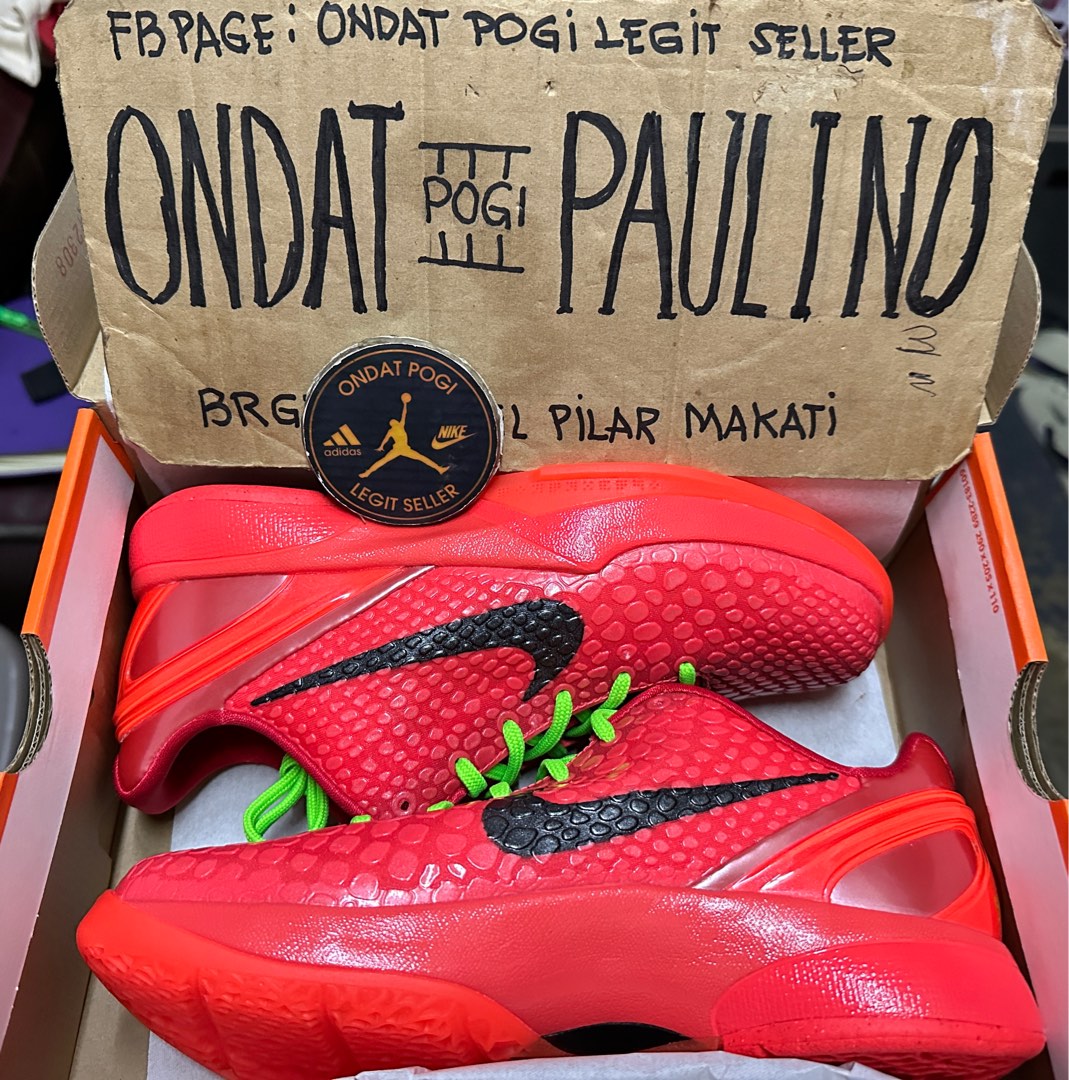 Kobe 6 Protro Reverse Grinch GS 7y/25cm/6uk/40eur, Men's Fashion ...