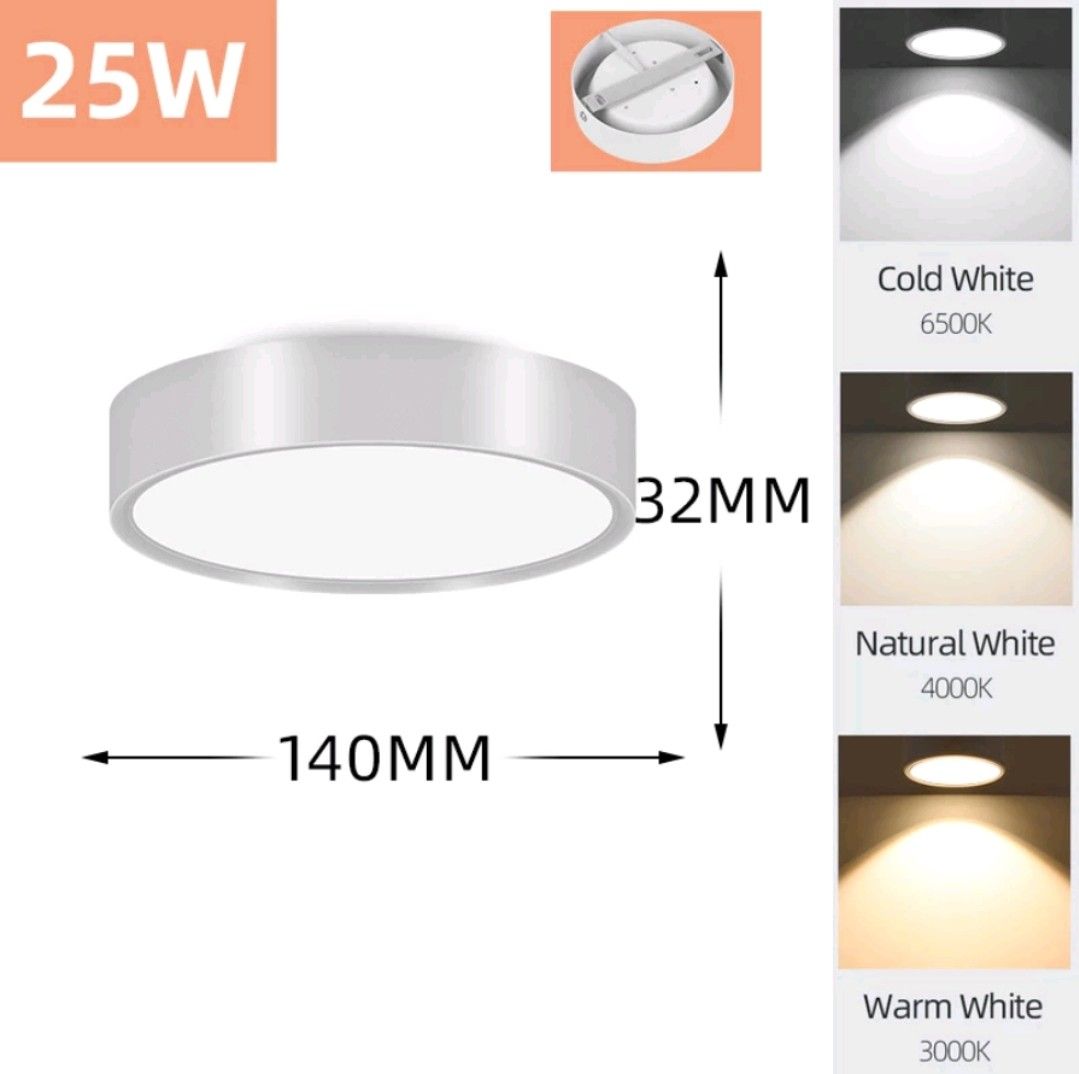 LED Ceiling Light, 3 tone 25W, Furniture & Home Living, Lighting & Fans ...