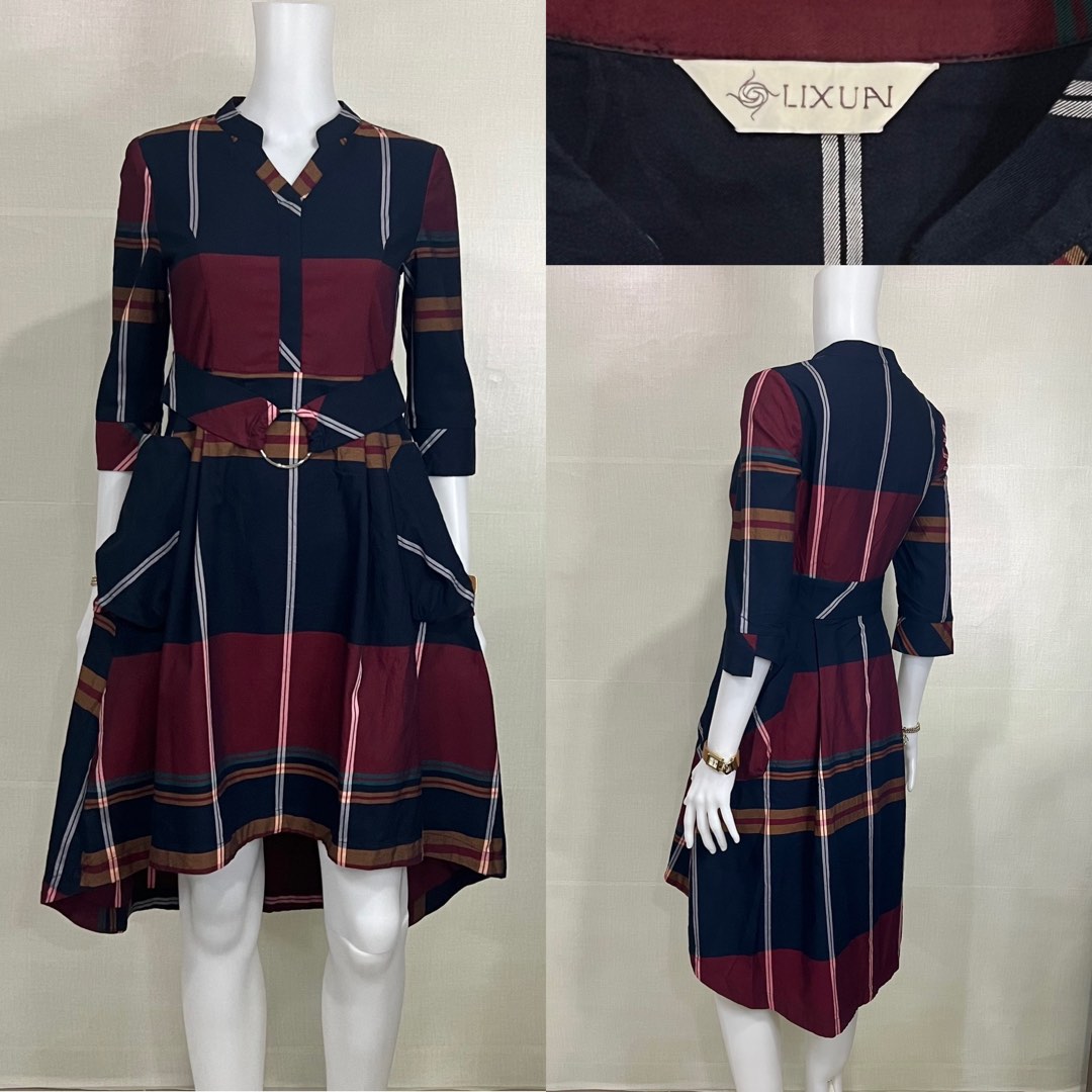 Lixun Plaid Long Uneven Hem Dress, Women's Fashion, Dresses & Sets ...