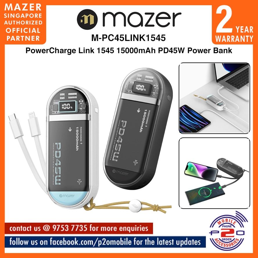 Mazer M-PC45LINK1545 PowerCharge Link 1545 15000mAh PD45W Power Bank, Mobile Phones & Gadgets ...