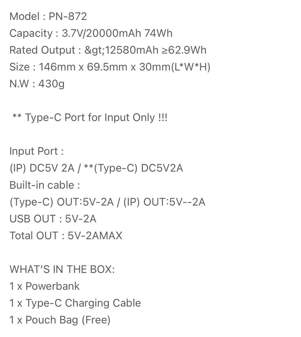 Pineng PN-872 20000mAh Power Bank, Mobile Phones & Gadgets, Other Gadgets on Carousell