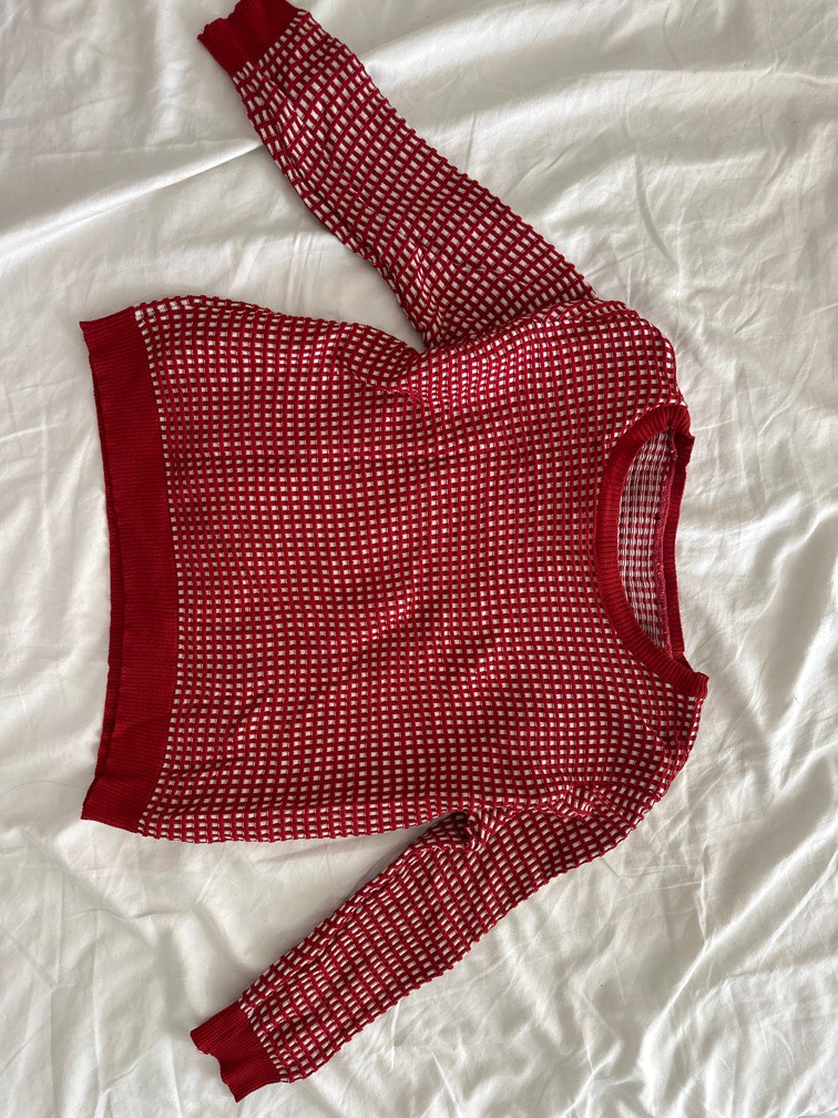 Red Checkered Top, Women's Fashion, Tops, Longsleeves on Carousell