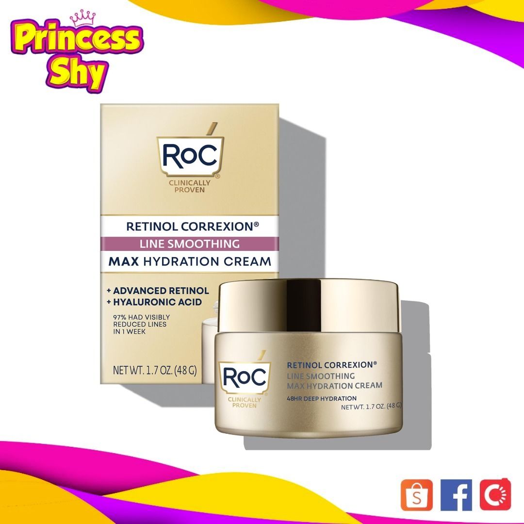 RoC Retinol Correxion Line Smoothing Max Hydration Cream Retinol Hyaluronic Acid 1.7 oz 48g ...