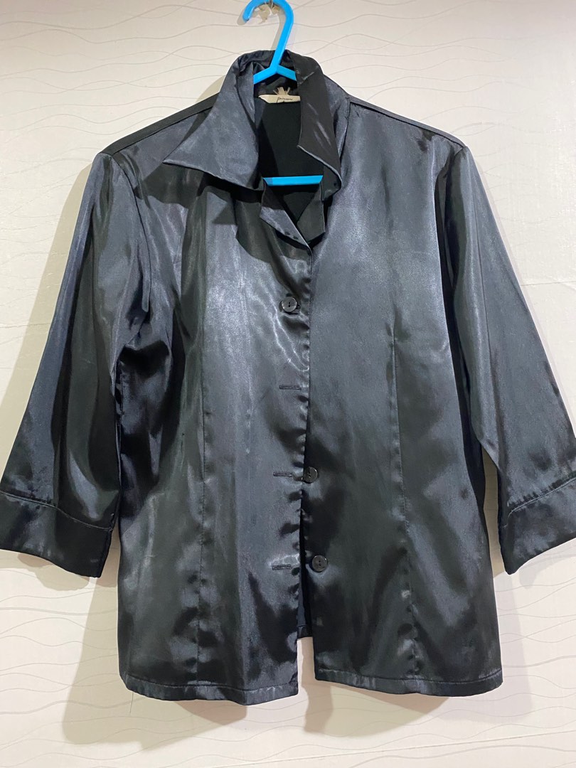 Satin Office Formal Wear, Women's Fashion, Tops, Longsleeves on Carousell
